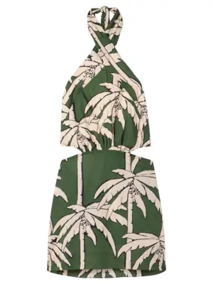 Johanna Ortiz Heart Pirate Printed Voile Halterneck Mini Dress - Green