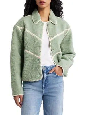 UGG Ellison Whipstitch Fleece Jacket - Green Fog Heather