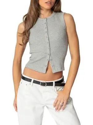 EDIKTED Basel Ribbed Crop Top - Gray-melange