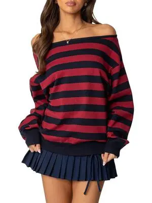 EDIKTED Sterling Stripe Off-the-shoulder Sweater - Mix