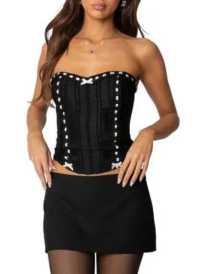EDIKTED Mist Lacey Ribbon Corset Top - Black