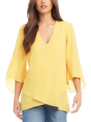Karen Kane Asymmetric Crepe Faux Wrap Top - Yellow