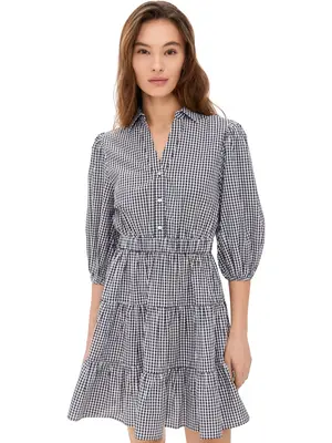 Playa Lucila Gingham Collared Mini Dress - Black Gingham