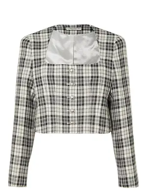 Alessandra Rich Cropped Prince Of Wales Checked Wool Jacket - Gray