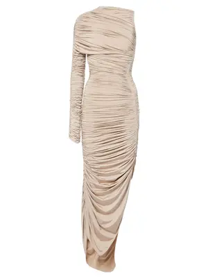 MUGLER Asymmetrical Ruched Maxi Dress - Gold