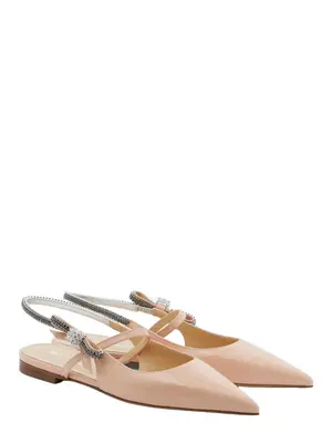 Mach & Mach Crystal Cube Slingback Flats - Beige