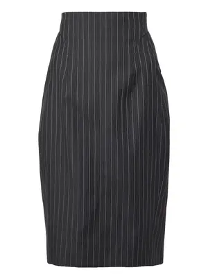MUGLER Pinstripe Wool-blend Midi Skirt - Black