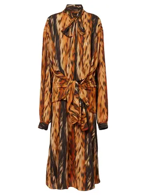 Balenciaga Printed Crêpe Midi Dress - Brown