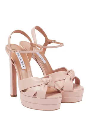 AQUAZZURA Nina 130 Leather Platform Sandals - Pink