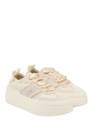FERRAGAMO Suede-trimmed Leather Platform Sneakers - Beige