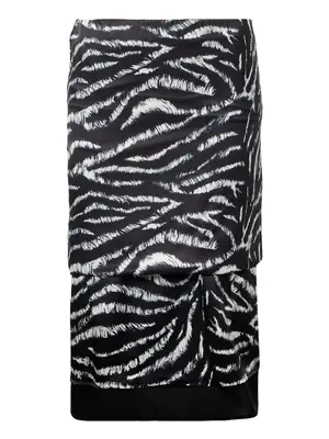 Attico Zebra-print Satin Midi Skirt - Black