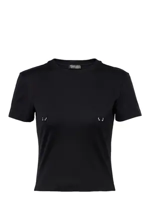 MUGLER Ruched Cotton Top - Black