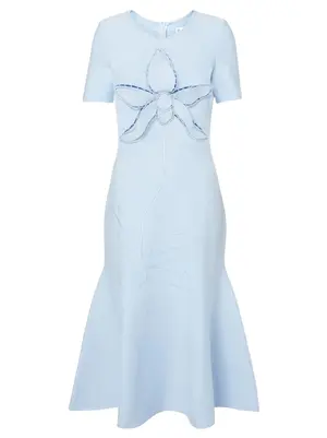 Oscar De La Renta Orchid-appliqué Jacquard Cocktail Dress - Blue