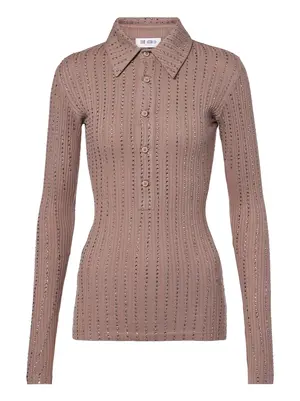 Attico Embellished Cotton Polo Sweater - Beige