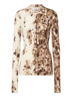 Attico Printed Cashmere And Silk Polo Sweater - Beige