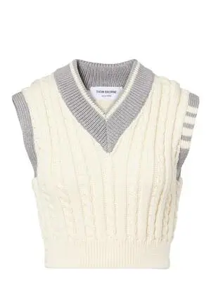 Thom Browne Cropped Cable-knit Wool Vest - White