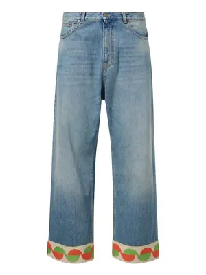 Valentino Garavani Jacquard-trimmed Wide-leg Jeans - Blue