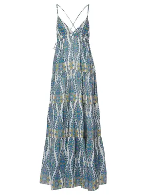 Etro Printed Tiered Maxi Dress - Blue