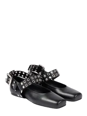 Alaïa Studded Leather Mary Jane Flats - Black