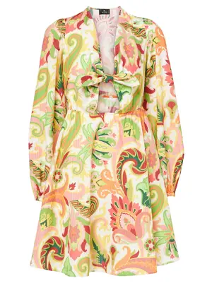 Etro Floral Cotton And Silk Minidress - Multicoloured