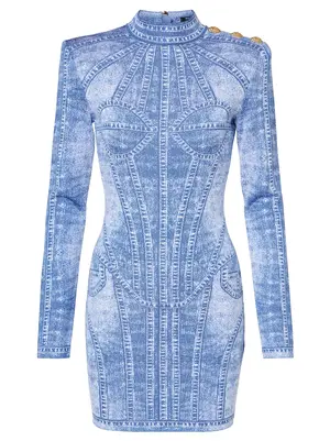 Balmain Trompe L'œil Jacquard Minidress - Blue