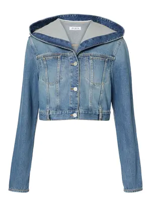 Alaïa Cropped Hooded Denim Jacket - Blue