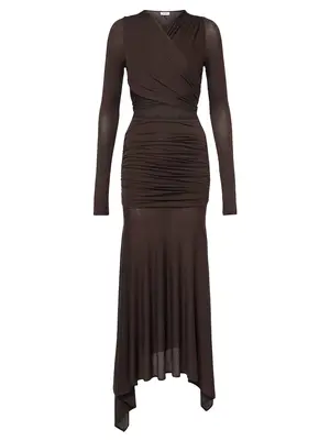 Attico Sheer Embroidered Tulle Midi Dress - Brown