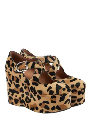 Alaïa Criss Cross Leopard-print Calf Hair Wedges - Brown