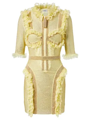 SELF-PORTRAIT X Christopher Kane Embellished Mesh Minidress - Yellow