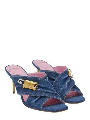 Balmain Denim Safety Pin Mules - Blue