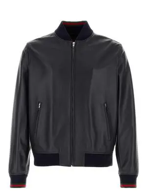 Gucci Leather Bomber Jacket - Blue