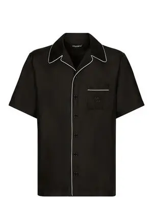 Dolce & Gabbana Silk Twill Shirt With Dg Embroidery - Black