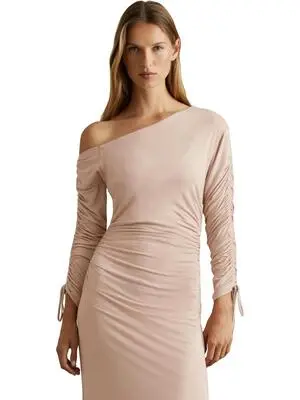 REISS Cyra Petite One-shoulder Midi Dress - Blush