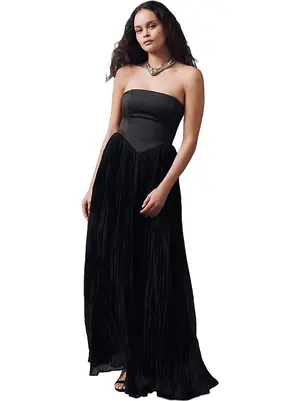 DELFI COLLECTIVE Lourdes Strapless Pleated Maxi Dress - Black