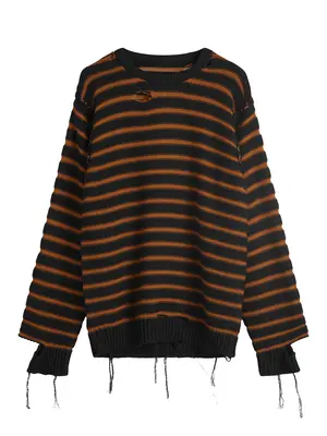 MAISON MARGIELA Stripe Distressed Knitted Jumper - Black/brown Clay