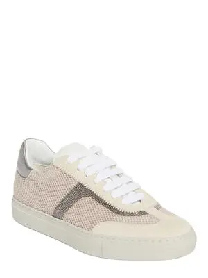 Brunello Cucinelli Monili Trim Mixed Media Low Top Sneakers - C7680 Oat
