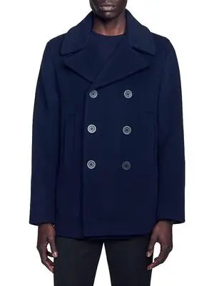 Sandro Wool Blend Pea Coat - Navy Blue