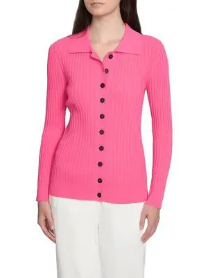 Elie Tahari Mariella Ribbed Cardigan - Haute Pink