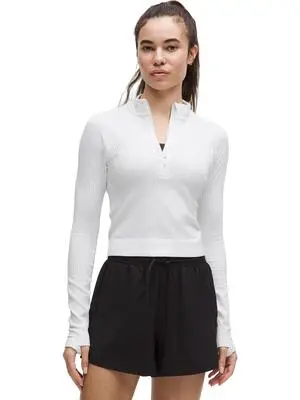 Lululemon Rest Less Cropped Half Zip - Colour Rib White/white