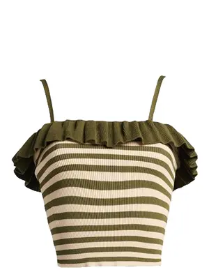 VICOLO Ribbed Knit Crop Top - Green