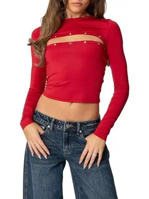 EDIKTED Revi Cutout Grommet Crop Top - Red