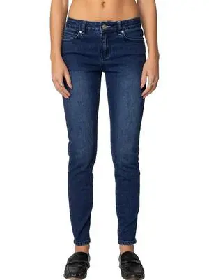 EDIKTED Rosalia Low Rise Skinny Jeans - Dark-blue-washed