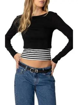 EDIKTED Shania Layered Top - Black