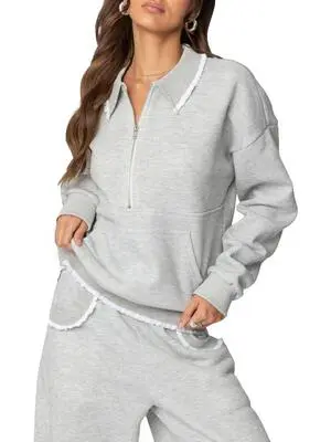 EDIKTED EDIKTED Ashtin Ruffle Trim Sweatshirt Gray-melange