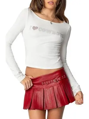 EDIKTED Rhinestone Boat Neck Top - White