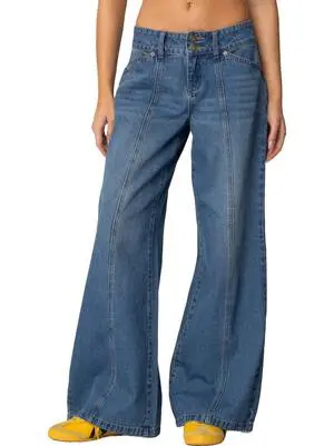 EDIKTED Charlie Seamed Wide Leg Jeans - Blue-washed