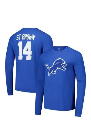 MAJESTIC THREADS Amon-ra St. Brown Detroit Lions Name & Number Long Sleeve T-shirt - Blue