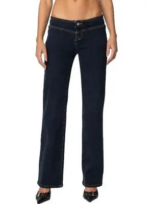 EDIKTED Ribbon Lace-up Straight Leg Jeans - Dark-blue
