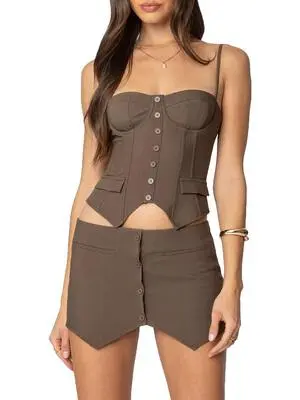 EDIKTED Ellis Waistcoat Corset Top - Brown