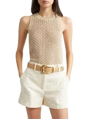 Eleventy Eleventy Sequin Openwork Silk & Cotton Sweater Vest Nude